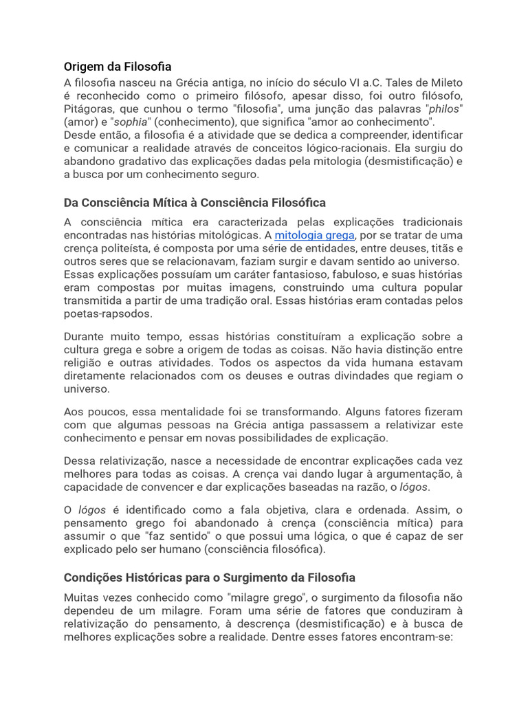 Origem Da Filosofia | PDF