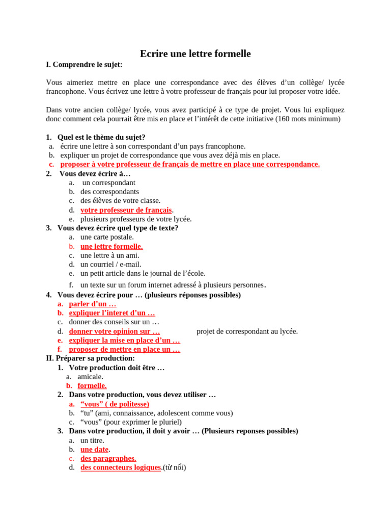 2022 - B1 - Production Écrite - Lettre Formelle | PDF