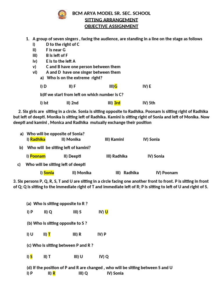 Sitting Arrangement | PDF