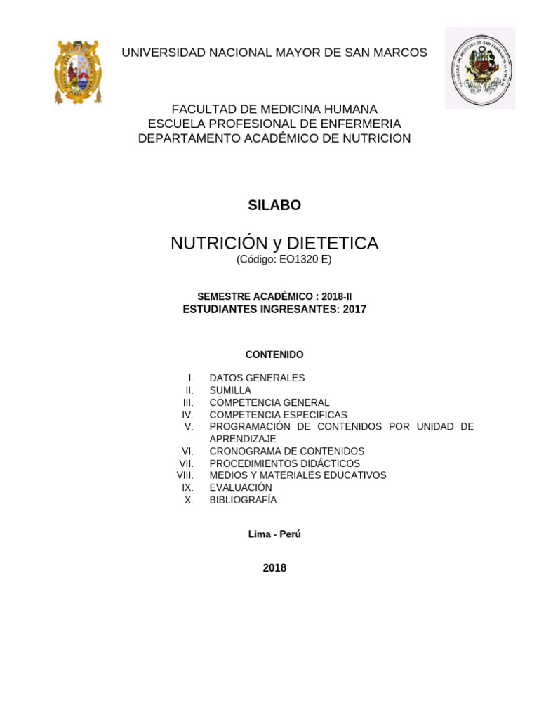 Silabo Nutricion Revisado Final (290818) | PDF