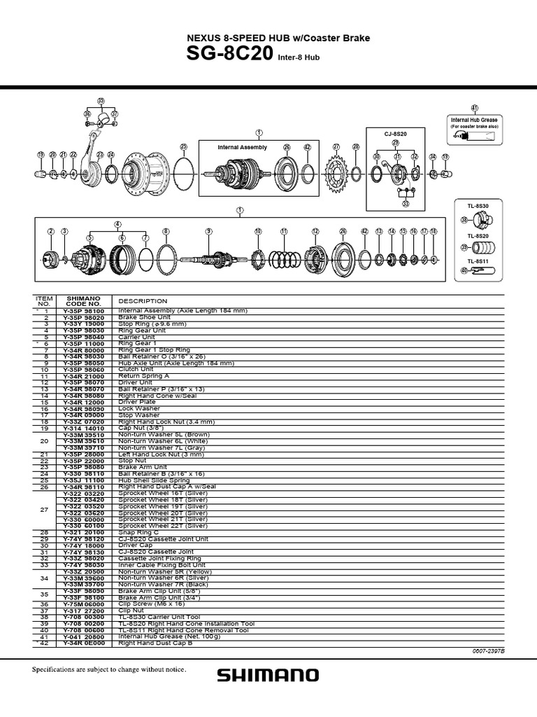 Shimano Nexus SG-8C20 Explosionszeichnung Und Teile | PDF