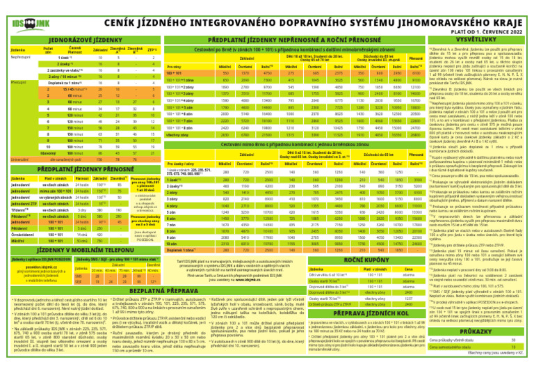 Cenik Jizdneho Integrovaneho Dopravniho Systemu Jihomoravskeho Kraje - 0 | PDF