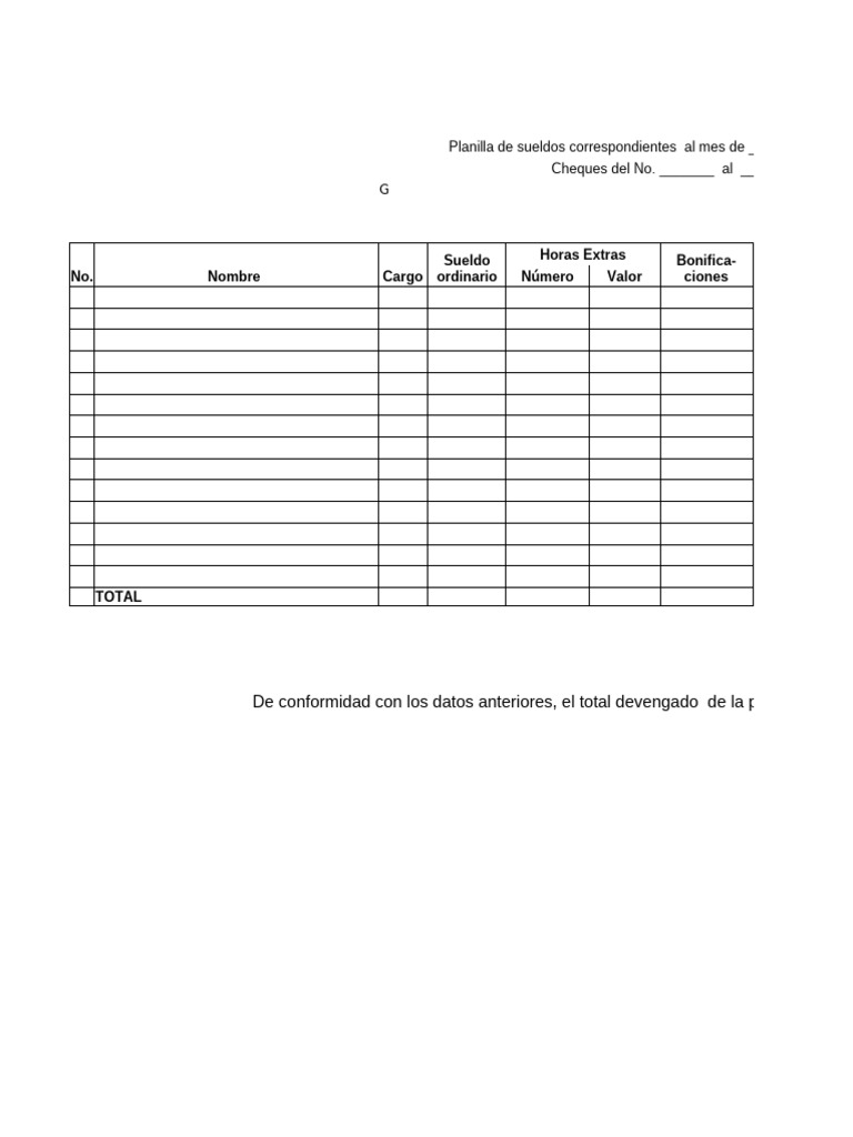 Formato para Planilla | PDF