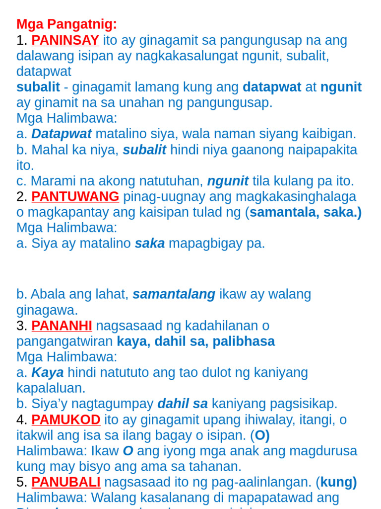 Mga Pangatnig | PDF