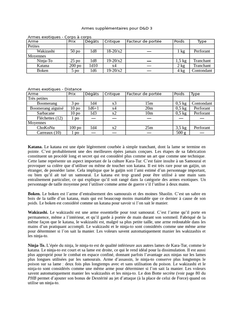 Armes Pour D&D 3 | PDF
