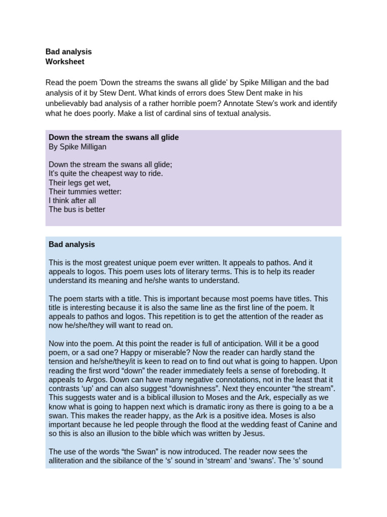 Bad Analysis Worksheet 2024-2025 | PDF