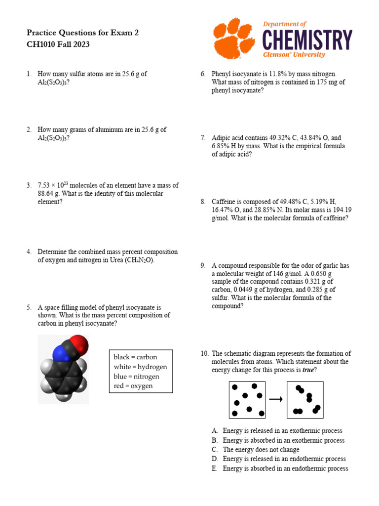 F23_CH1010 Exam 2 Practice Questions (1) | PDF