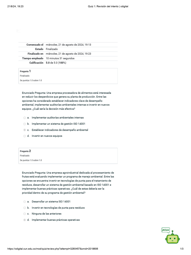 Quiz 1 - Revisión Del Intento - Cdigital 2 Intento | PDF
