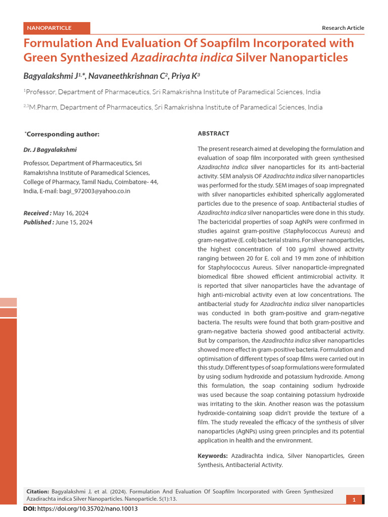 Formulation and Evaluation of Soapfilm Incorporated With Green ...