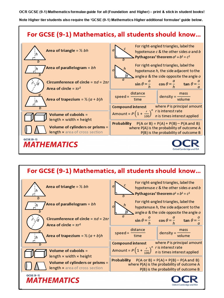 GCSE Maths Formulae Guide: Foundation | PDF | Area | Triangle Geometry