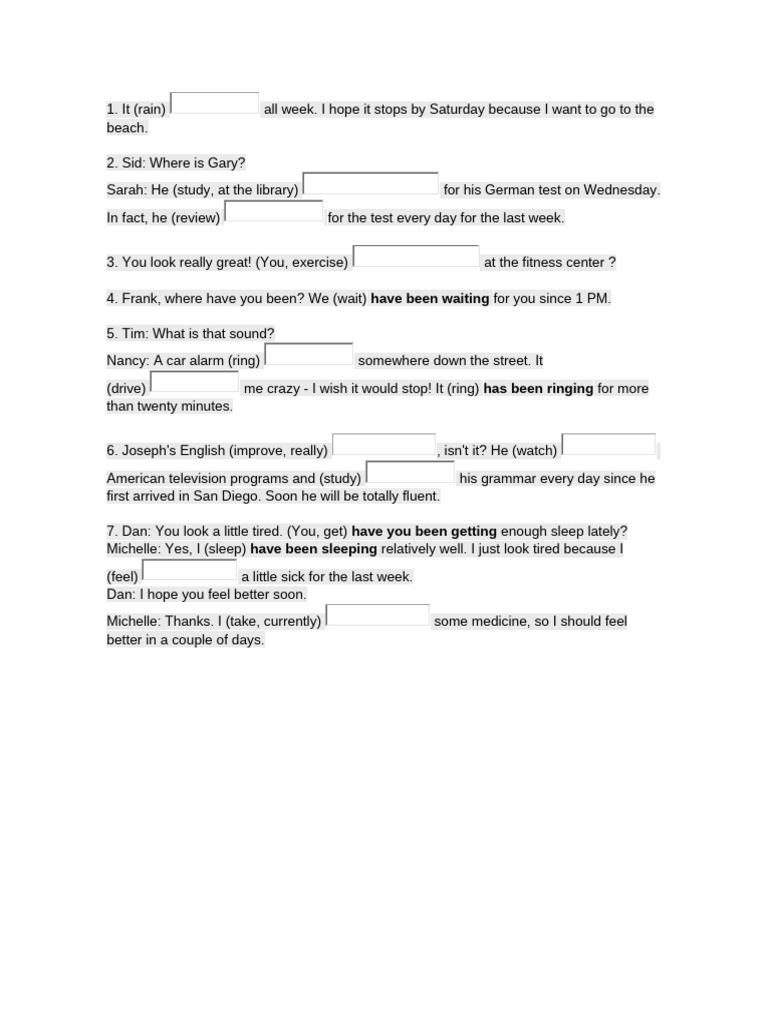 ejercicios presente continuo | PDF