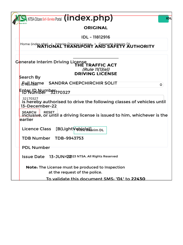 NTSA - Generate Interim Driving License | PDF