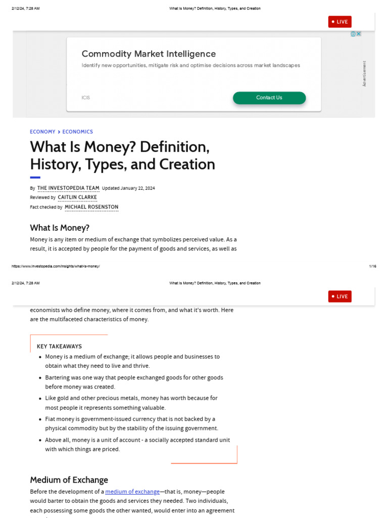 What Is Money - Definition, History, Types, and Creation | PDF What Is Money - Definition, History, Types, and Creation | PDF