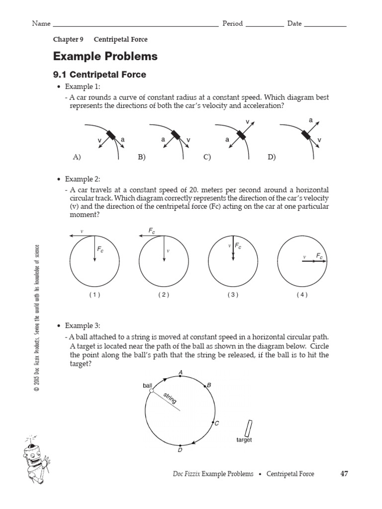 Centripetal Force Example Problems | PDF | Acceleration | Force