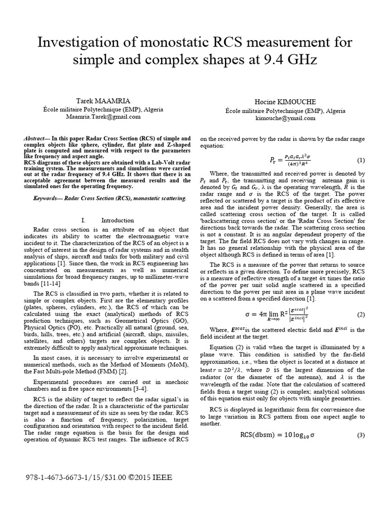 Investigation of Monostatic Rcs Measurement For Simple and Complex ...