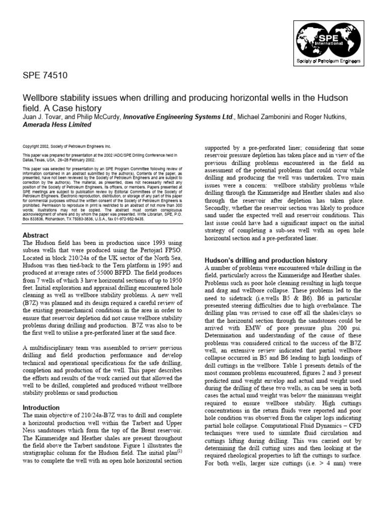 SPE-Wellbore Stability Issues When Drilling and Producing Ho | PDF
