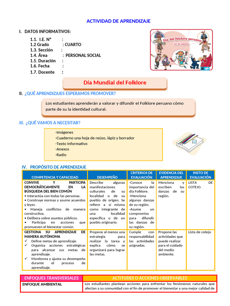 D3 A3 SESION PS. Día Mundial Del Folklore | PDF