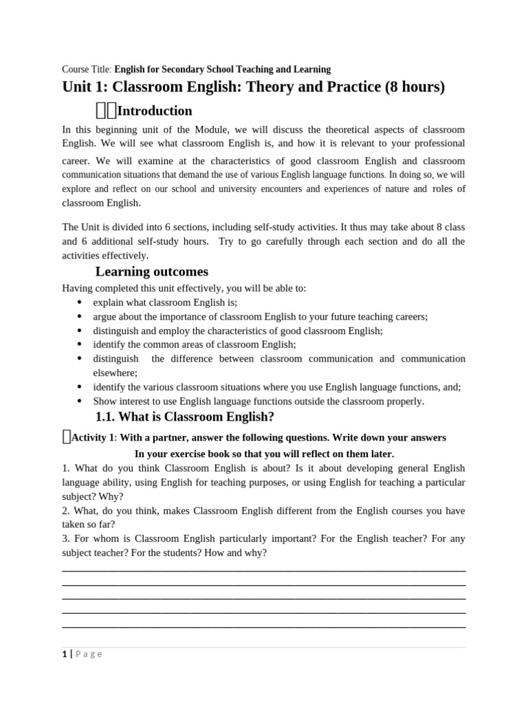 English Unit One | PDF