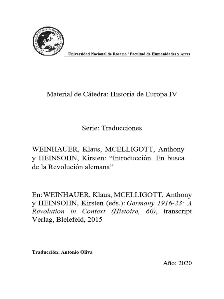 Klaus Weinhauer, Anthony McElligott y Kirsten Heinshon. Traducción | PDF