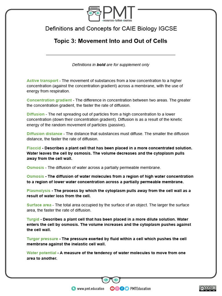 Definitions - Topic 3 Movement in and Out of Cells - CAIE Biology IGCSE ...