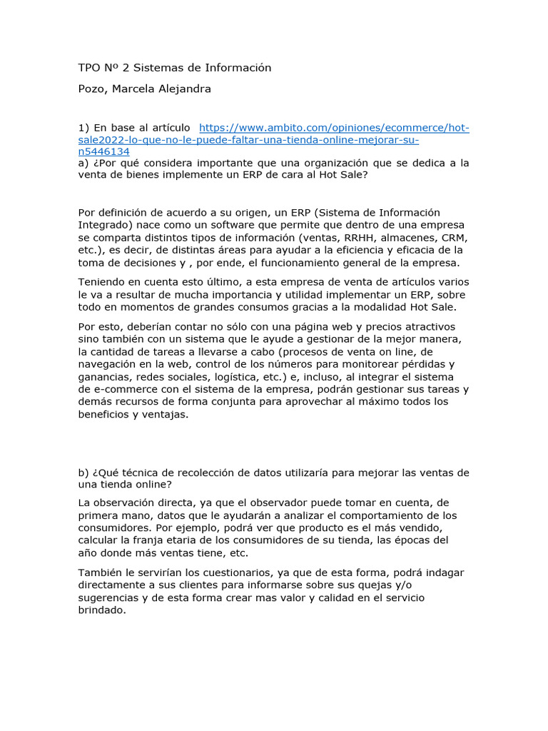 TPO #2 Sistemas de Información | PDF