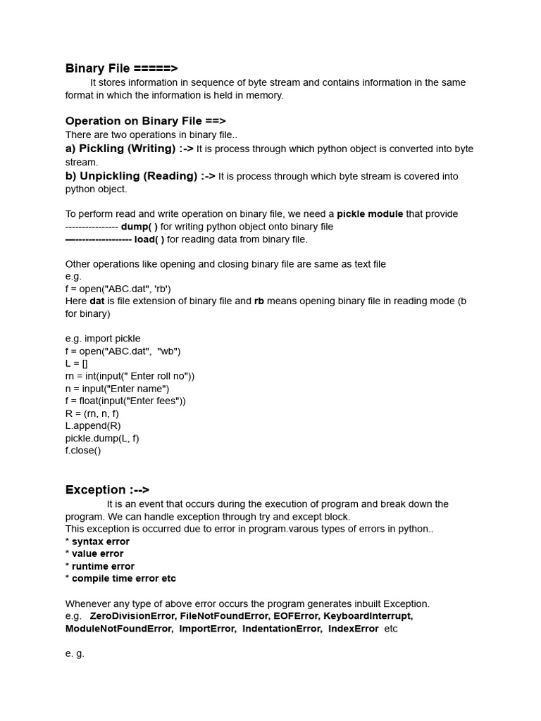 File Handling Binary File and CSV File | PDF