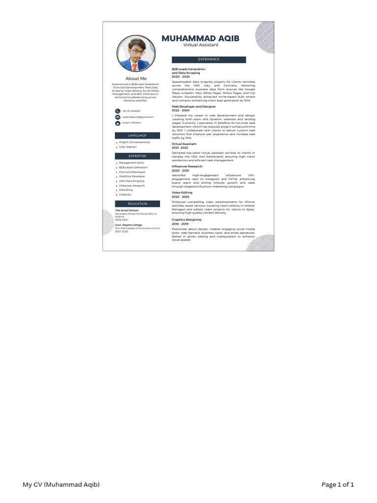 My CV (Muhammad Aqib) Notes Included | PDF