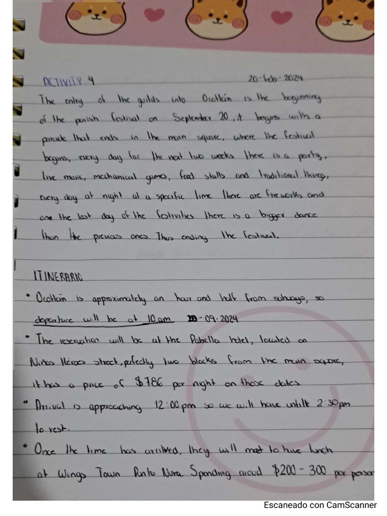 Itinerary - Nancy Lizeth Godínez Delgado | PDF