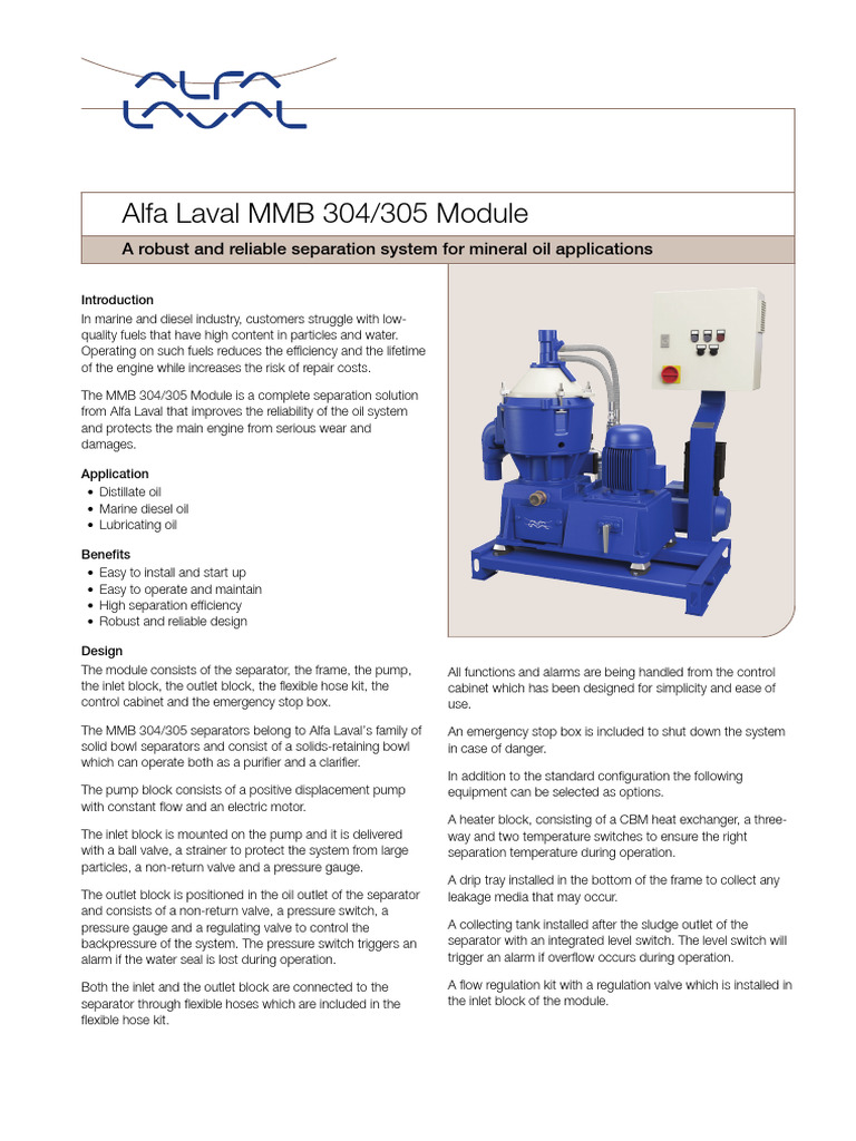 Alfa Laval Product Leaflet MMB 304 MMB 305 Module en 1 | PDF