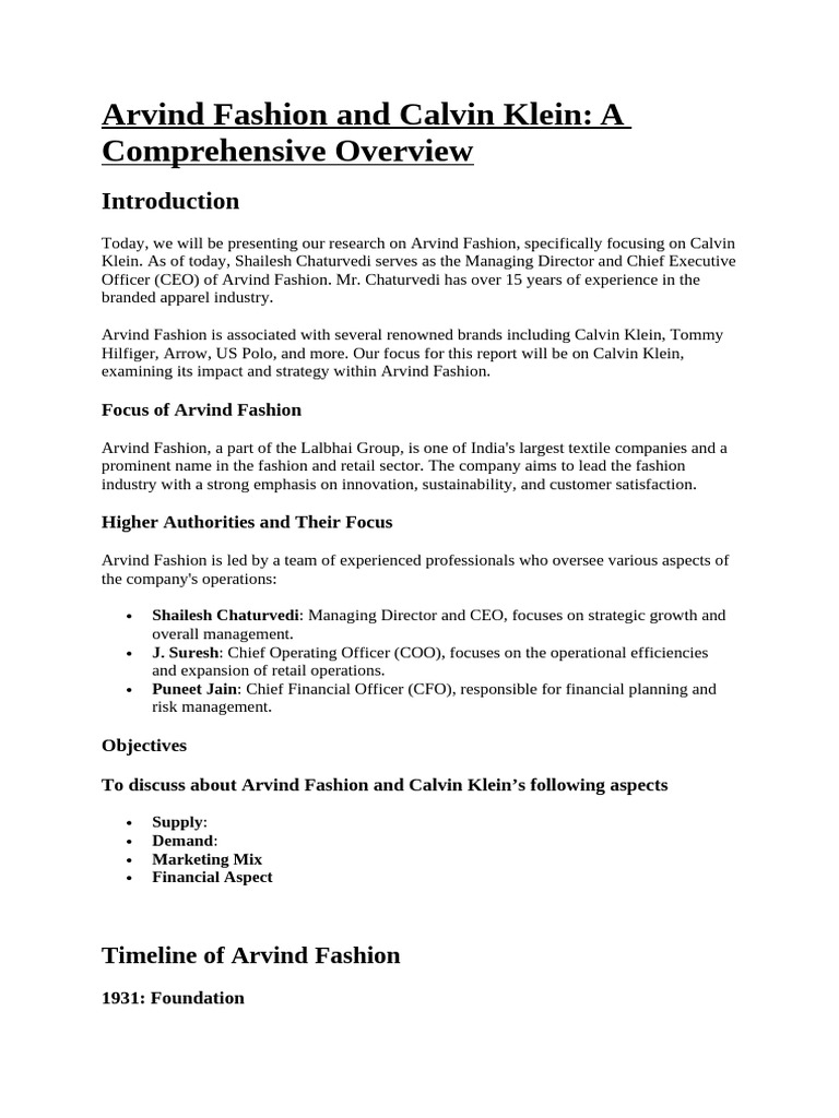 Arvind Fashion and Calvin Klein | PDF