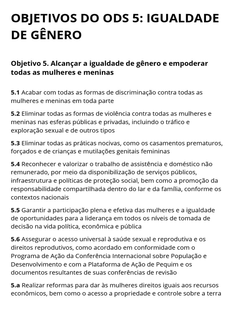 Objetivos Do Ods 5 | PDF