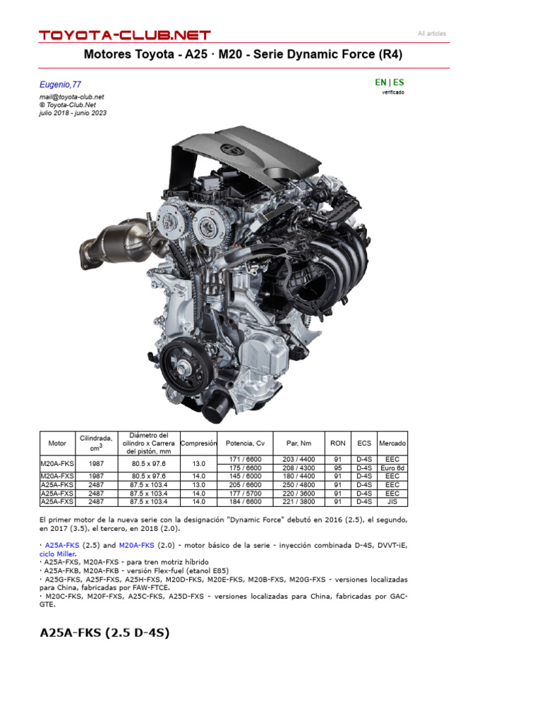 Motores Toyota - A25 M20 - Serie Dynamic Force (R4) | PDF