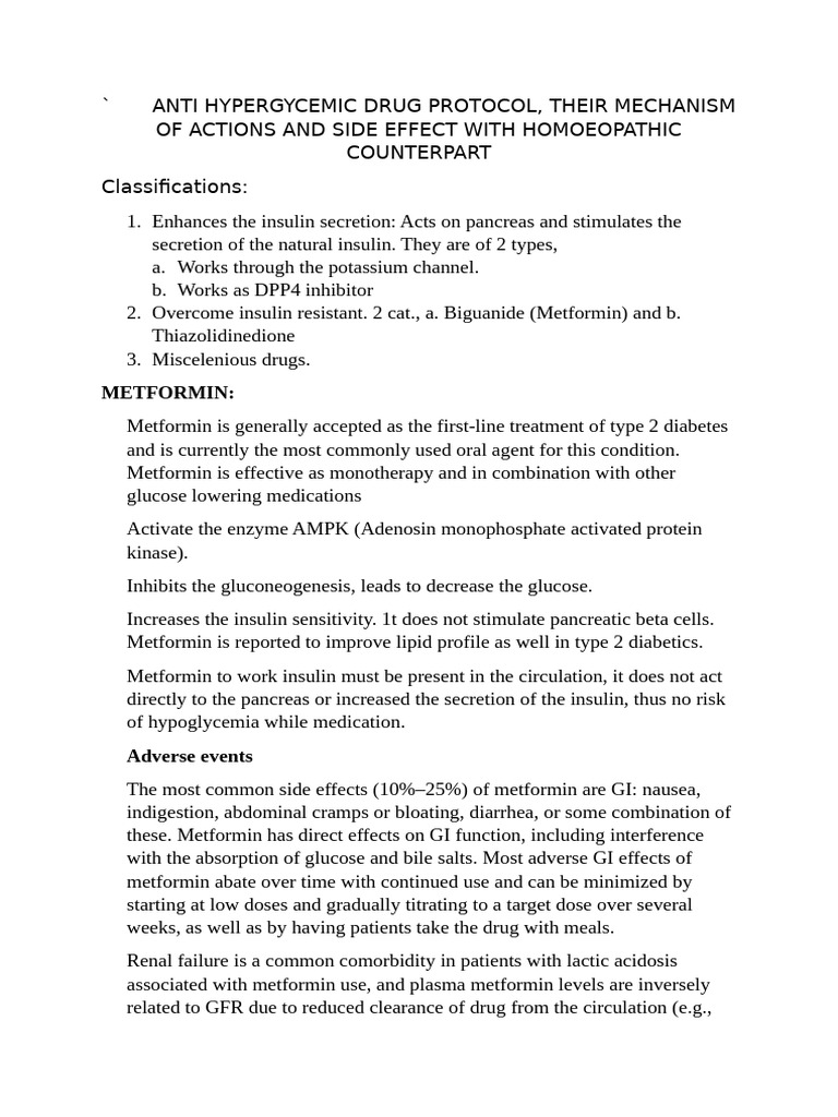 Anti Gycemic Drug Protocol | PDF