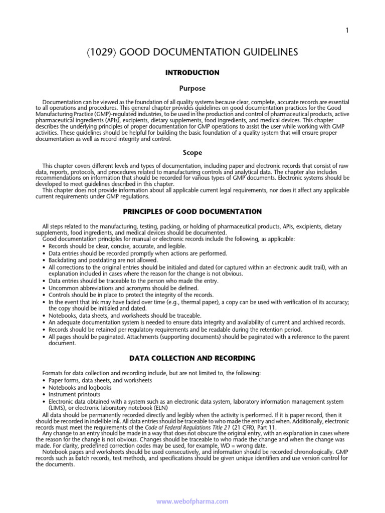 〈1029〉 Good Documentation Guidelines | PDF