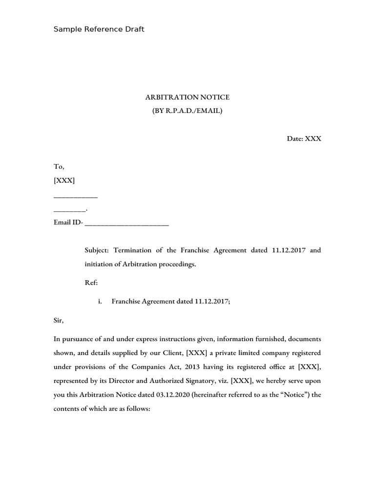 Sample Notice Arbitration | PDF