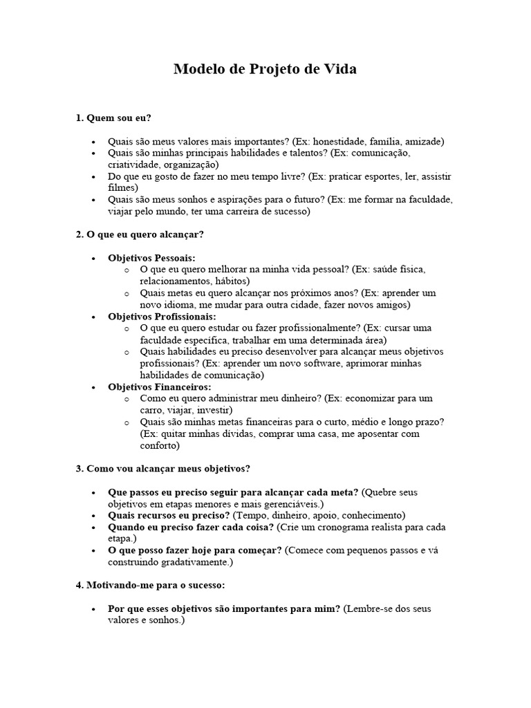 Modelo de Plano de Vida | PDF