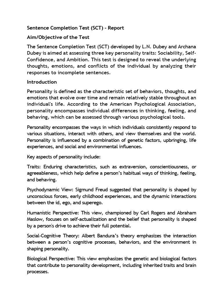 Sentence Completion Test - Practical Final | PDF | Extraversion And ...