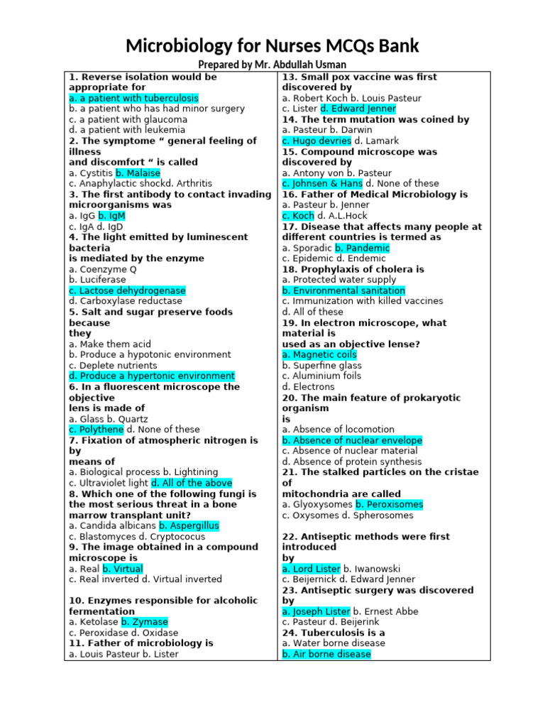 Microbiology MCQ, S Bank-1 | PDF