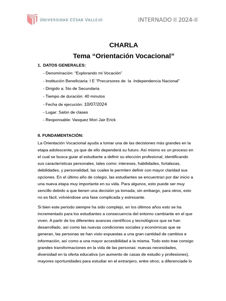 CHARLA orientacion vocacional | PDF