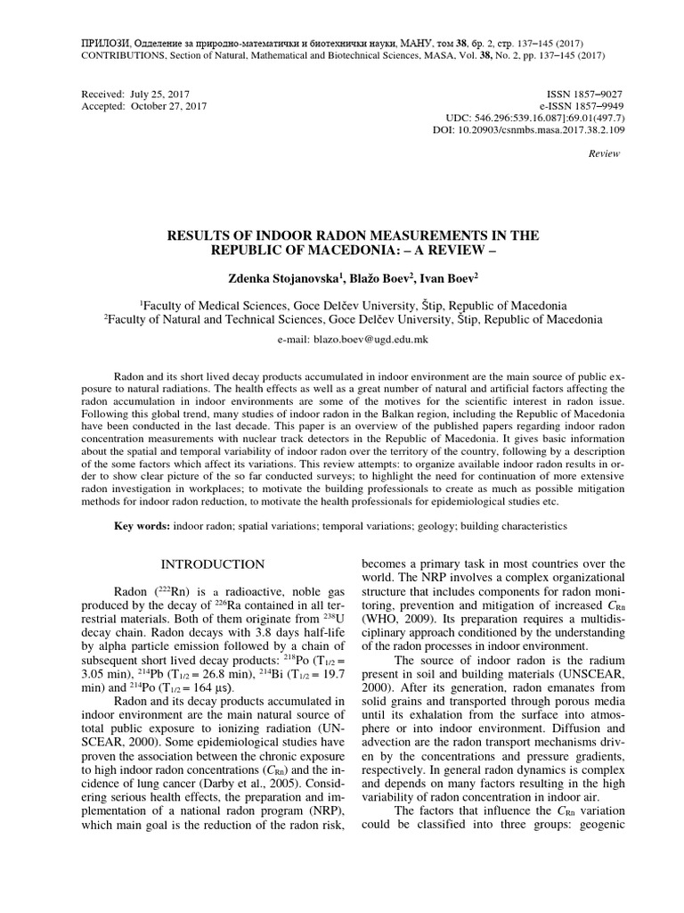 Results of Indoor Radon Measurements In-2 | PDF