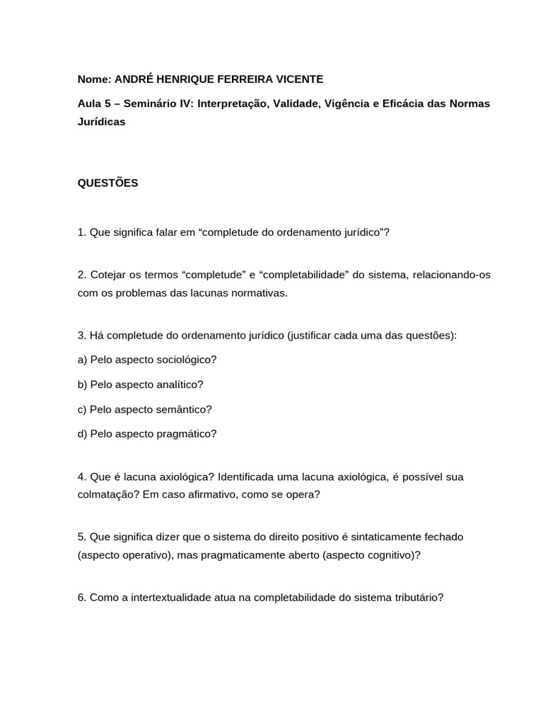 Seminário V Aula 6 Tema - Completude e Completabilidade Do Sistema ...