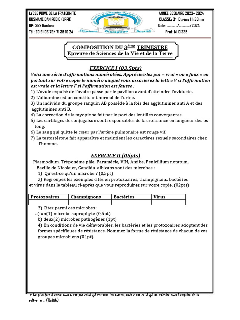 Compo 3e Trimest - SVT 3e Lpfo | PDF