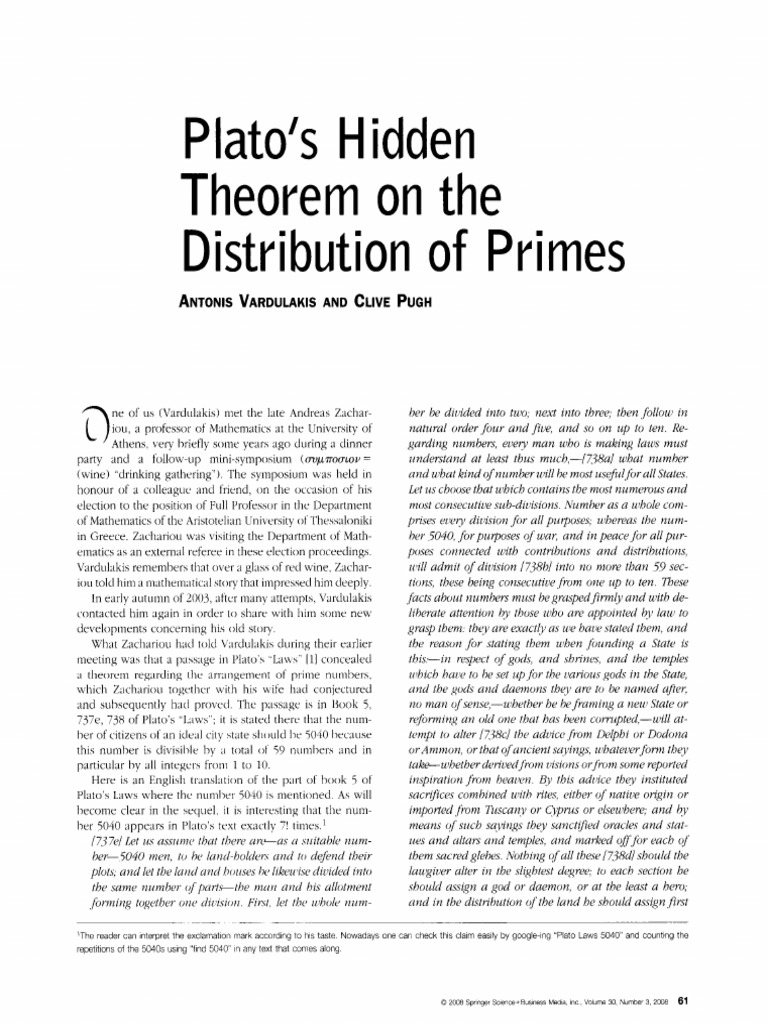 Plato's Hidden Theorem On The Distribution of Primes | PDF Plato's Hidden Theorem On The Distribution of Primes | PDF