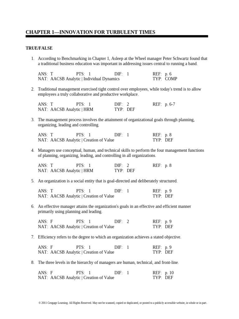 Chapter 1-Innovation For Turbulent Times: True/False | PDF