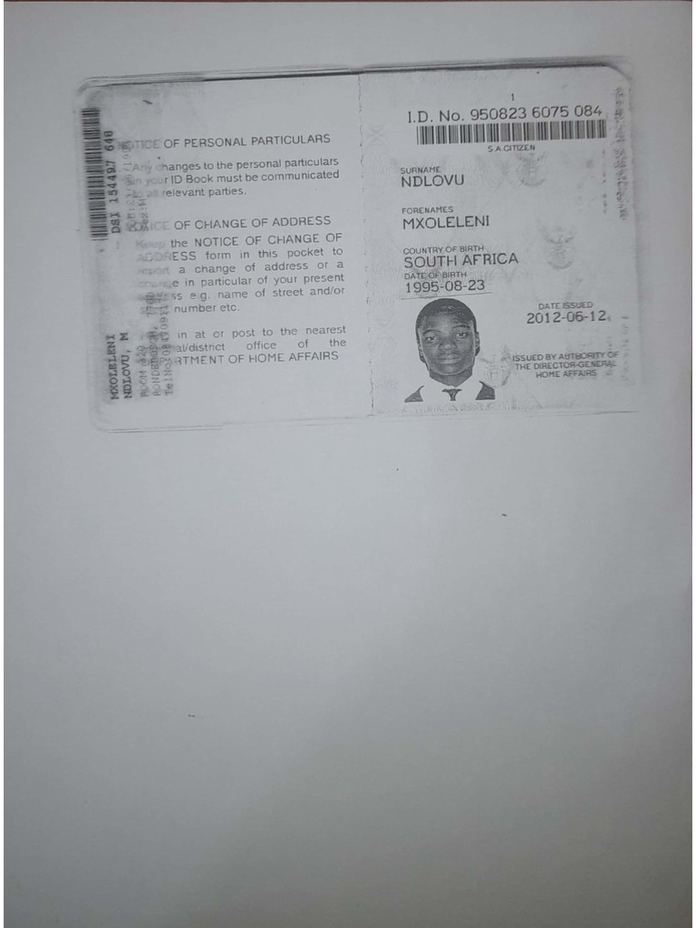 Mxoleleni Ndlovu ID | PDF