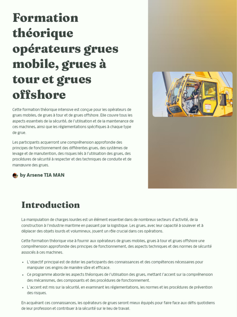 Formation Theorique Operateurs Grues Mobile Grues A Tour Et Grues ...