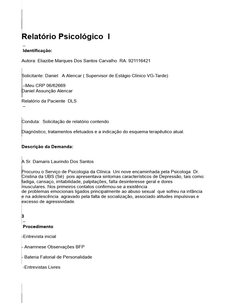 Paciente DLS (Damaris Relatório) | PDF