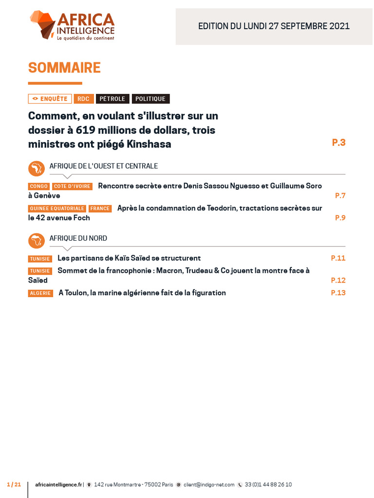 Africa Intelligence Du 27 Sept 2021 | PDF