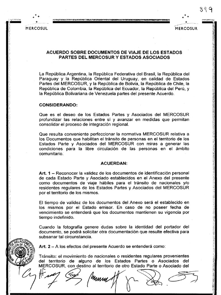 Acuerdo Documentos de Viaje - MERCOSUR | PDF