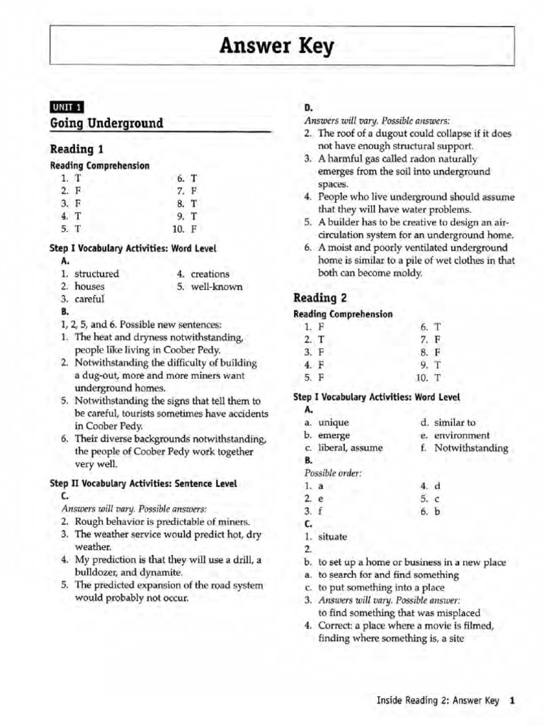 Inside Reading 2 Answer Key-1st-Edition | PDF